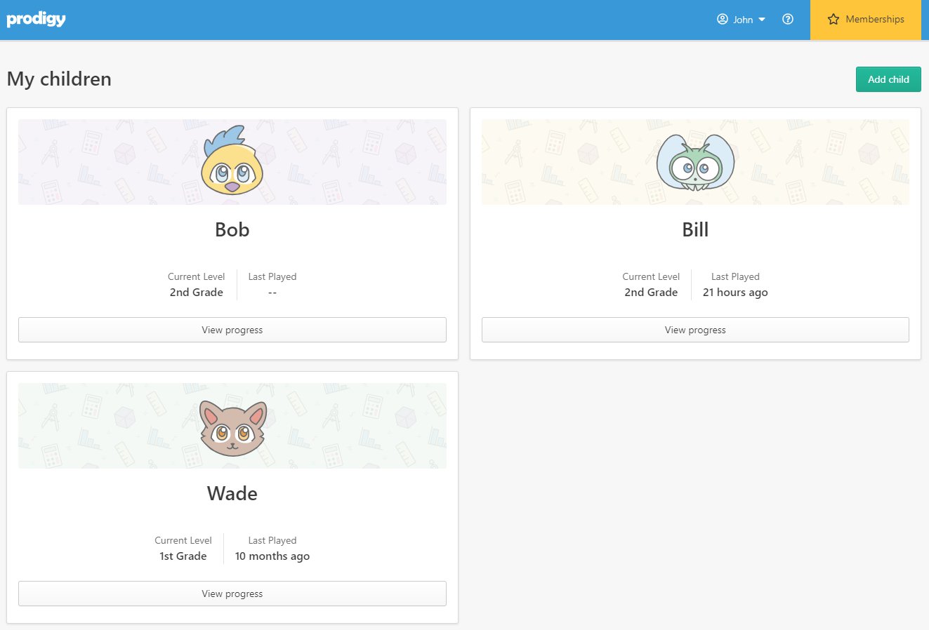 Parent Dashboard – Prodigy