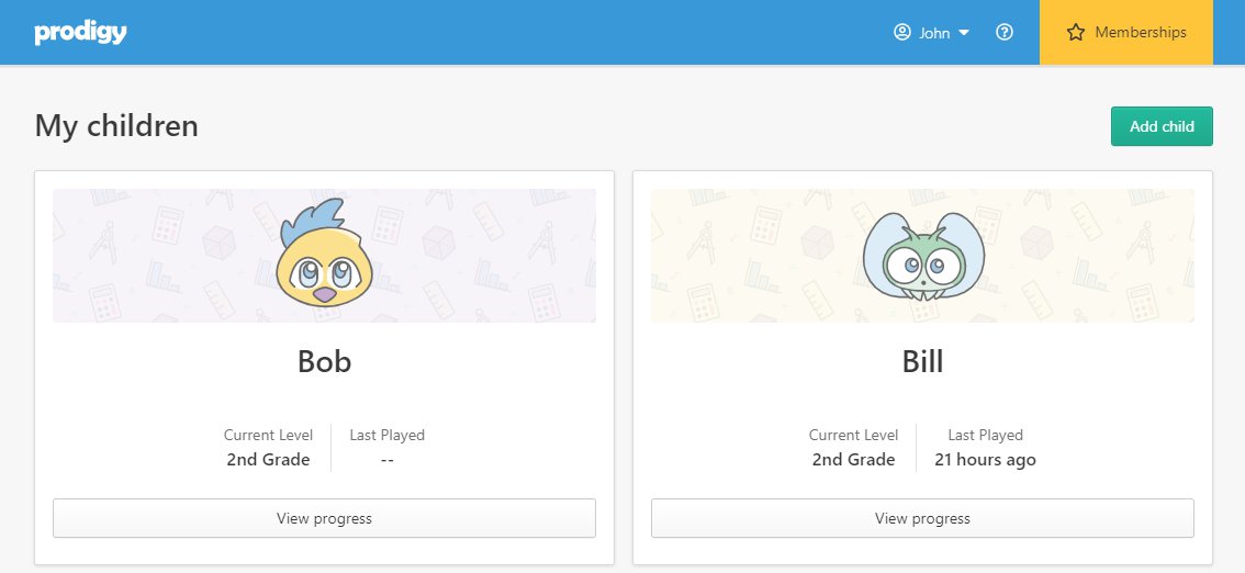 Parent Dashboard – Prodigy